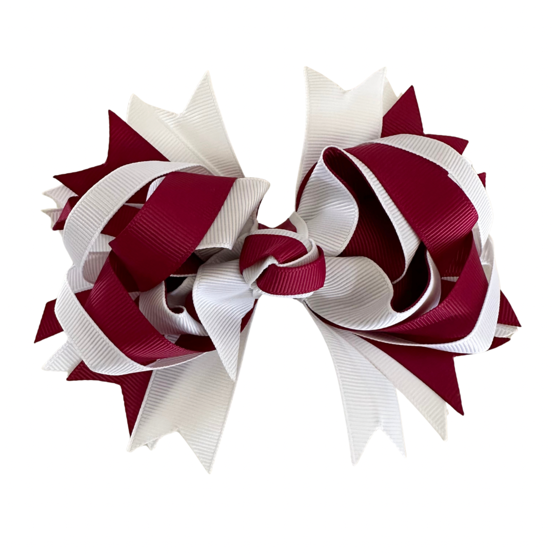 6” Bow Clip - Maroon & White – Poppet Locks