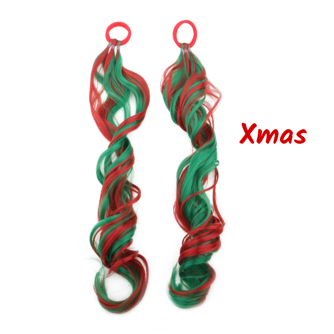 22” Long Piggy Tails - Red & Green Waves – Poppet Locks
