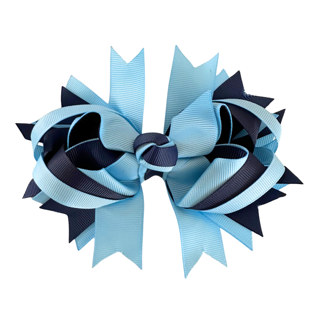 6” Bow Clip - Navy & Light Blue – Poppet Locks